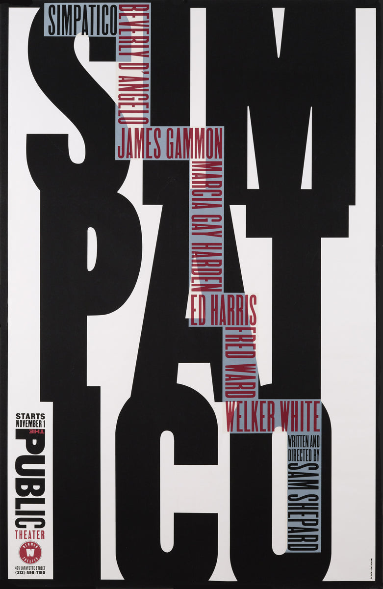 Paula Scher poster, Simpatico, Public Theater | Grafa Gallery
