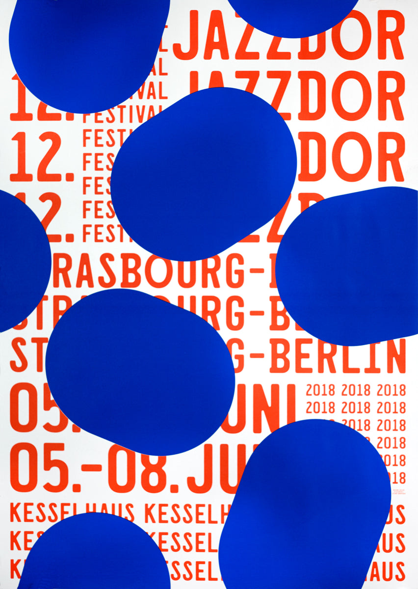 Helmo poster, Jazzdor Festival Berlin 2018, blue ovals | Grafa Gallery